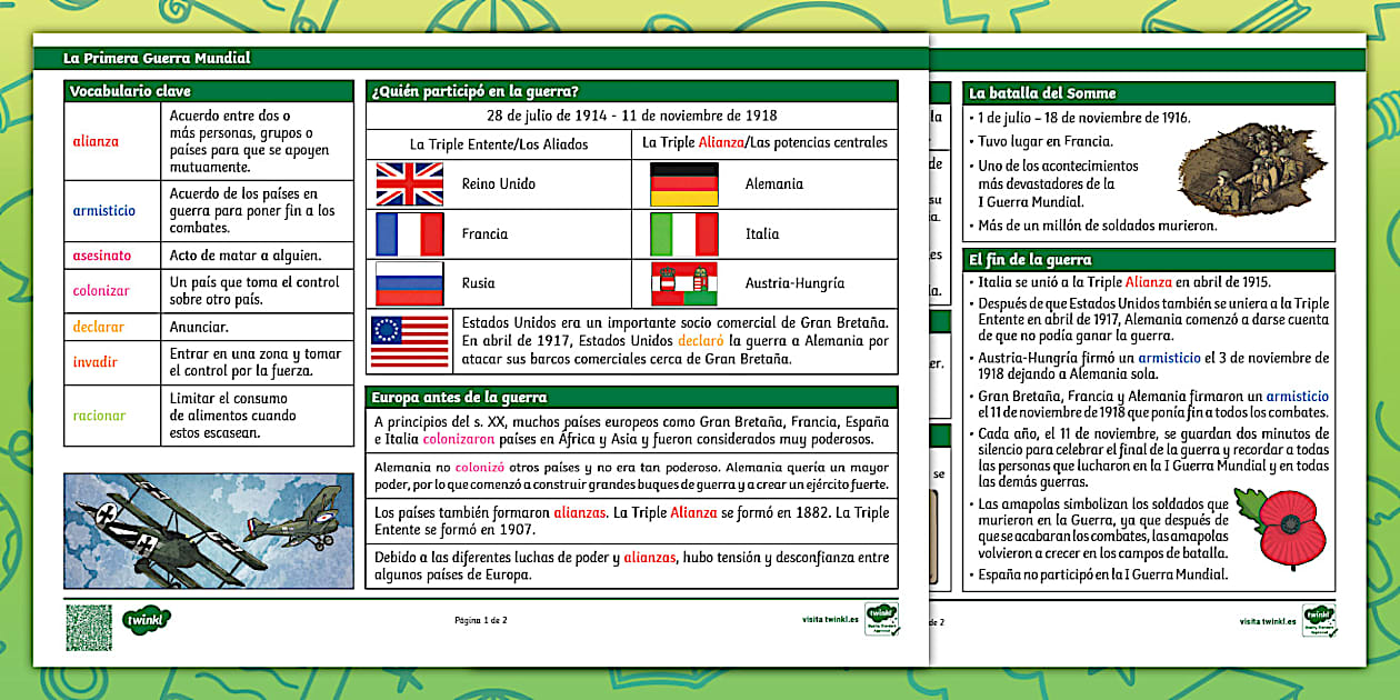 Organizador de conocimientos: La Primera Guerra Mundial