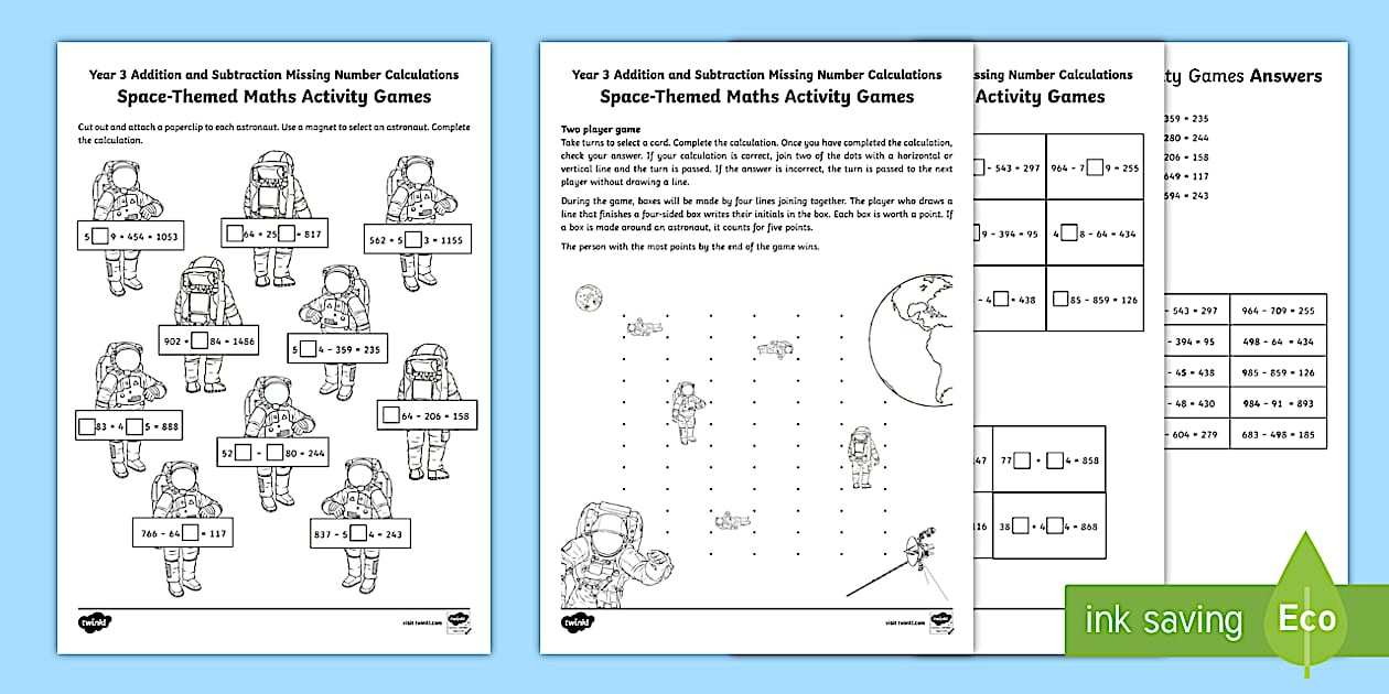 Year 3 Addition and Subtraction Missing Number Calculations Space ...