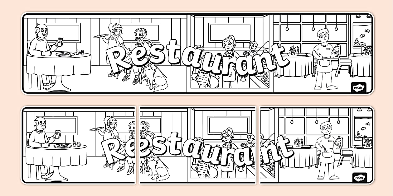 Restaurant Colouring Display Banner (Teacher-Made) - Twinkl