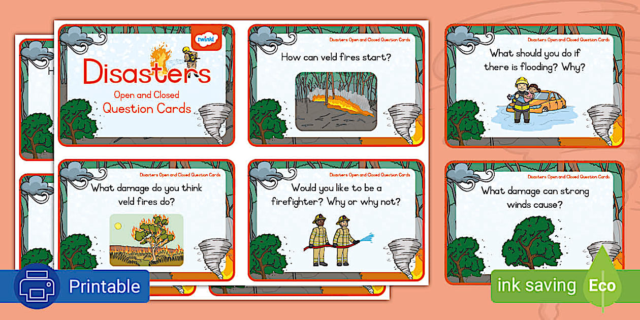 Disasters - Open and Closed Question Cards (teacher made)