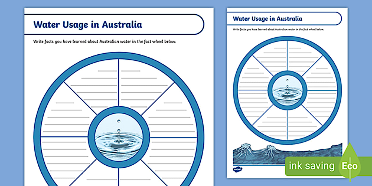 Black and White Water Wise Fact Wheel Worksheet - Twinkl