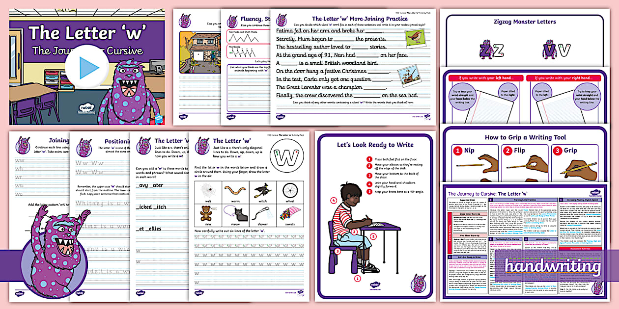 Writing Letter W Handwriting Practice - KS1 Cursive - Twinkl
