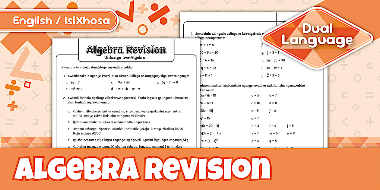 Grade 7 Maths - Term 1 - Algebra Revision Activity Sheet - isiXhosa/English