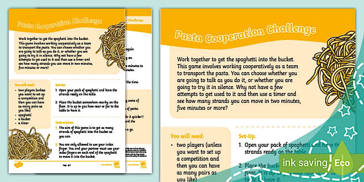 Pasta Cooperation Challenge (Ages 5 - 11) (teacher made)