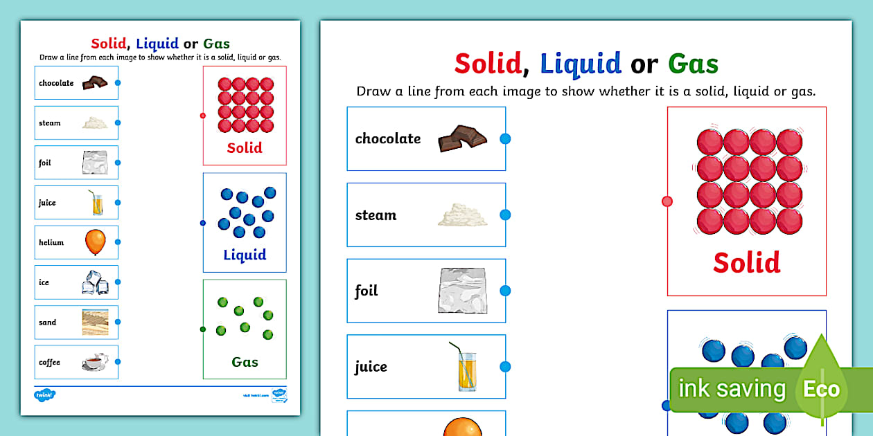Solid, Liquid or Gas Matching Worksheet (teacher made)