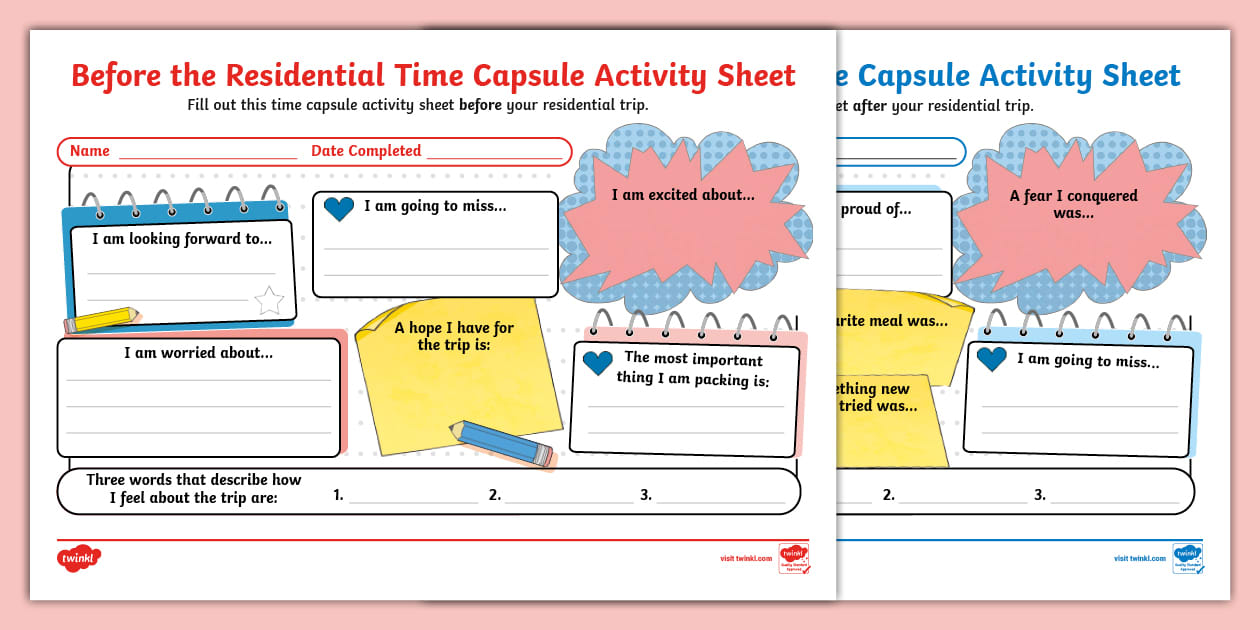 Residential Before and After Time Capsule Activity Sheets