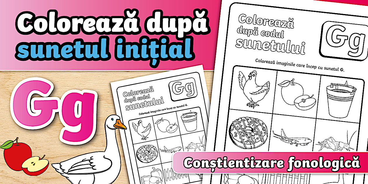 Colorează imaginile care încep cu sunetul G – Fișă de lucru