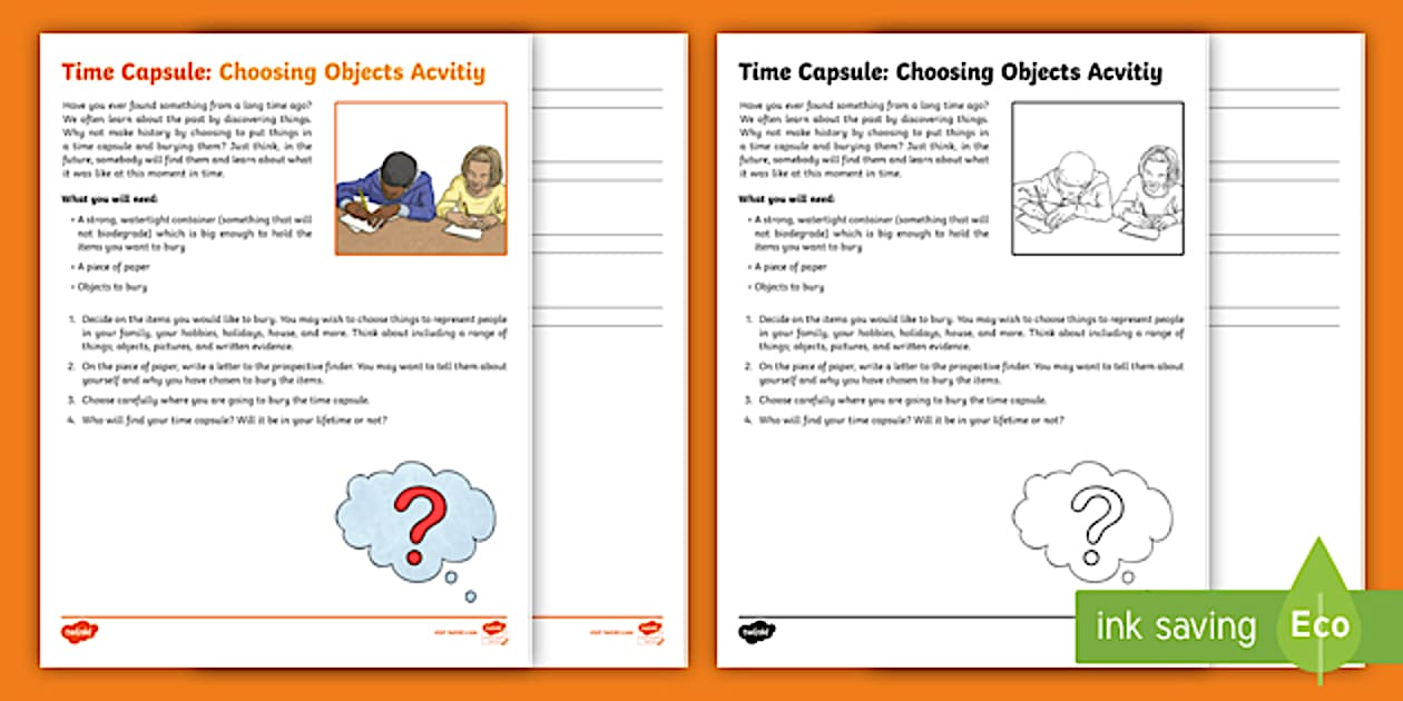Time Capsule: Choosing Objects Worksheet for 3rd-5th Grade