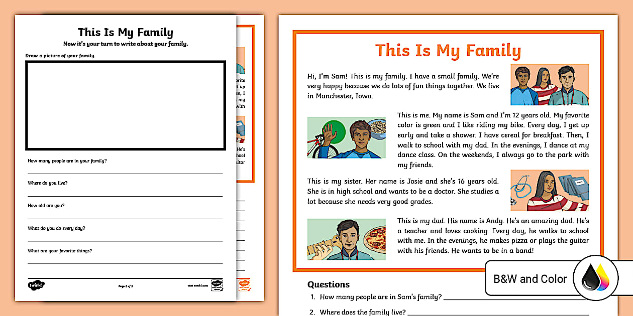 This Is My Family ELL Beginner Level Reading and Writing Worksheet This Is My Family ELL Beginner Level Reading and Writing Worksheet