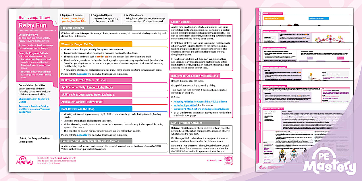 PE Mastery: Year 4 Run, Jump, Throw Lesson 3 - Relay Fun