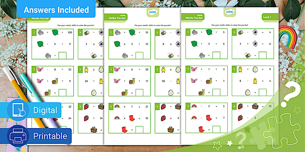 Spring Maths Puzzle Pack - All Difficulty Levels - Twinkl