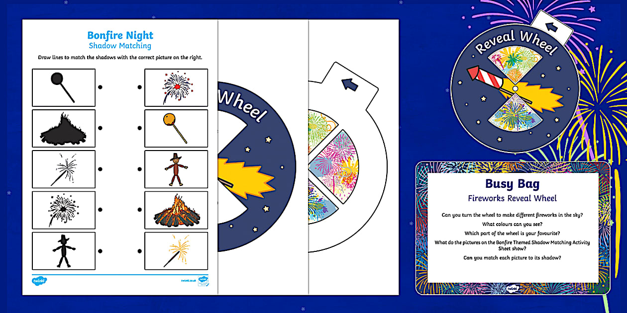 Firework Reveal Wheel Busy Bag Prompt Card and Resource Pack