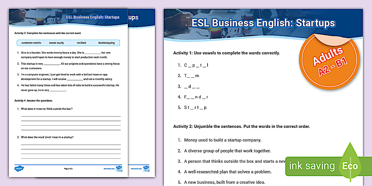 ESL Business English: Startups Worksheet (teacher made)