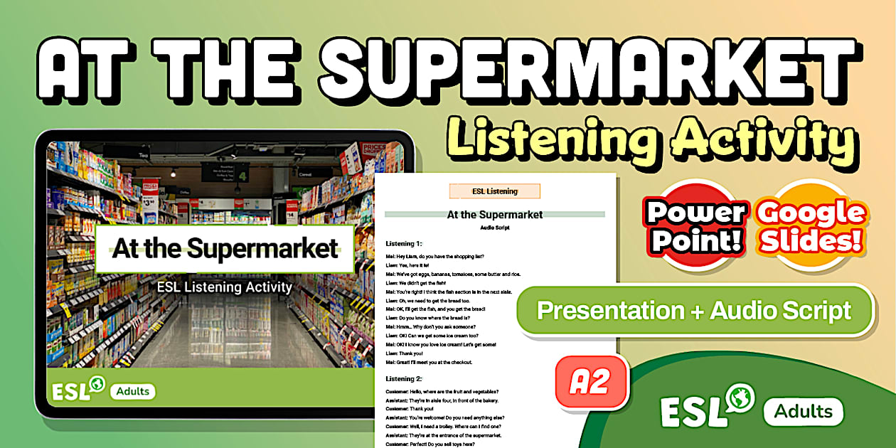 ESL Listening PPT: At the Supermarket [Adults, A2]