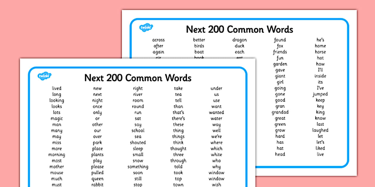 Cursive Next 200 Common Words Alphabetical Word Mat - Twinkl
