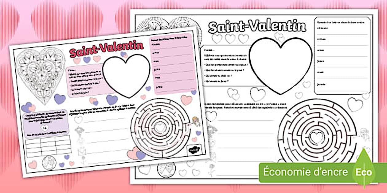 Sous-main d'activités de la Saint-Valentin CP/CE1