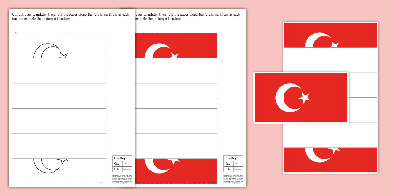 Türkiye Flag Folding Art Template - Twinkl