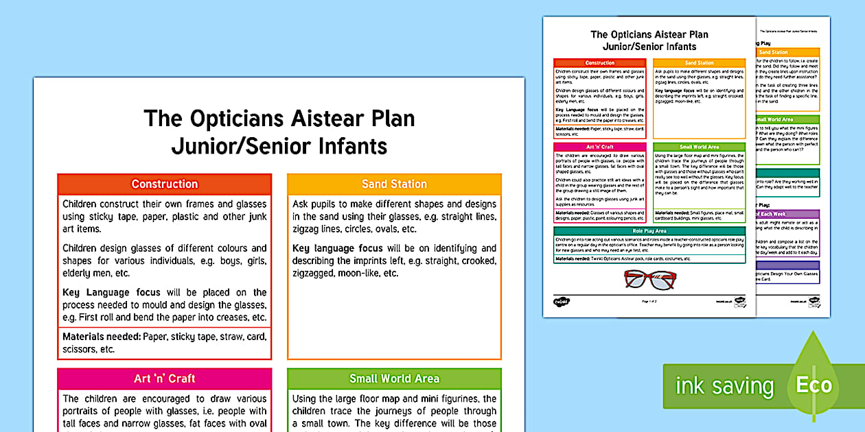 Editable The Opticians Aistear Planning Template - Twinkl