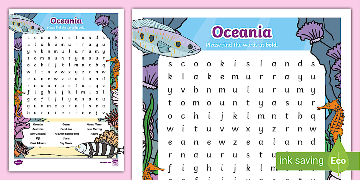 Oceania Word Search - Twinkl - KS1 (teacher made) - Twinkl