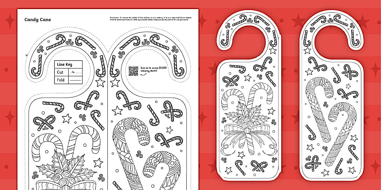 Candy Cane Door Hanger Colouring Worksheet