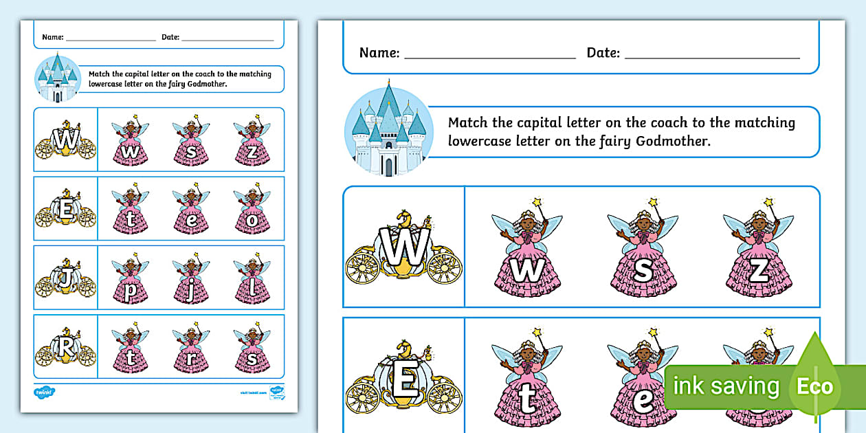 Cinderella Themed Capital Letter Matching Worksheet - cinderella