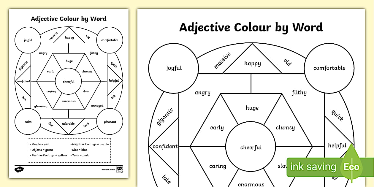 Adjective Colour By Number F-2 Activity - Primary School