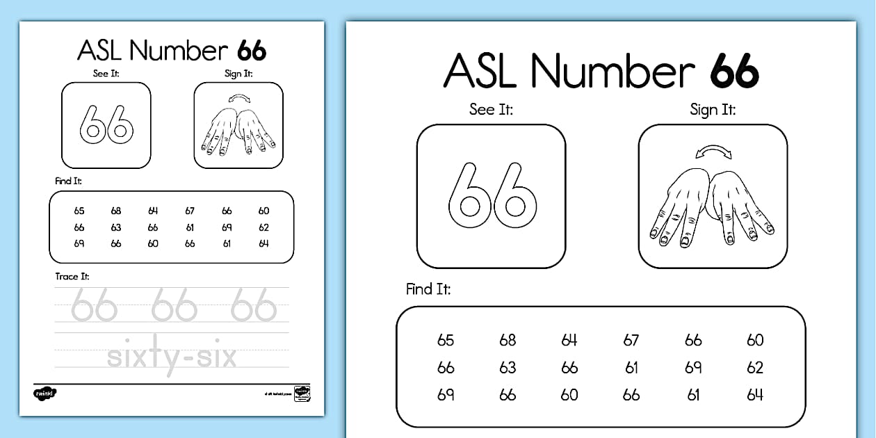 ASL Number 66 Worksheet (teacher made) - Twinkl