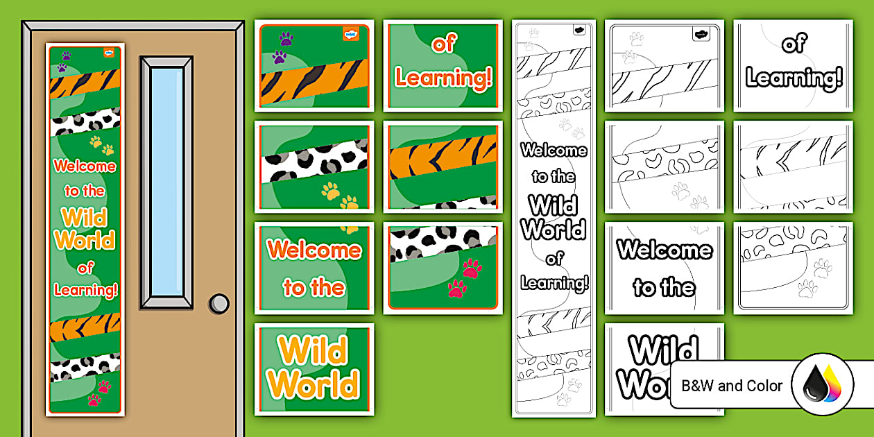 Wild About Learning Theme Vertical Door Banner - Twinkl