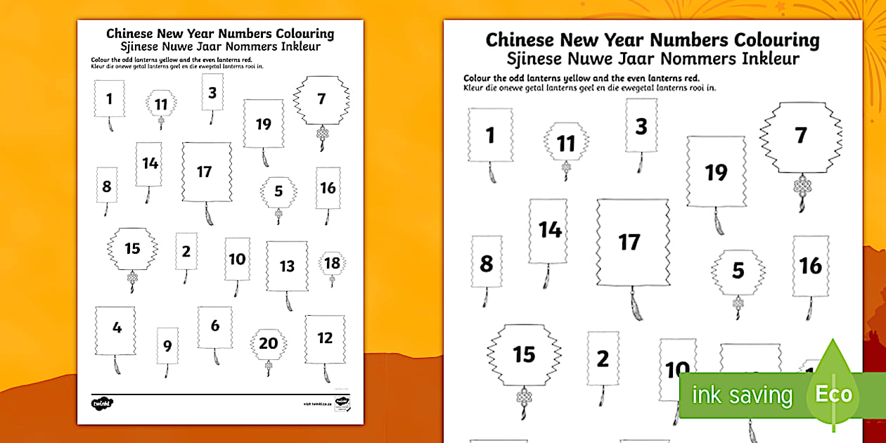 Chinese New Year Even And Odd Numbers Colouring Activity English/Afrikaans