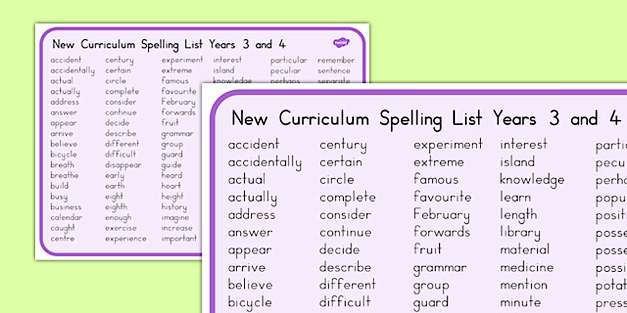 Cursive Years 3 and 4 Spelling List Mat - Australia - Twinkl