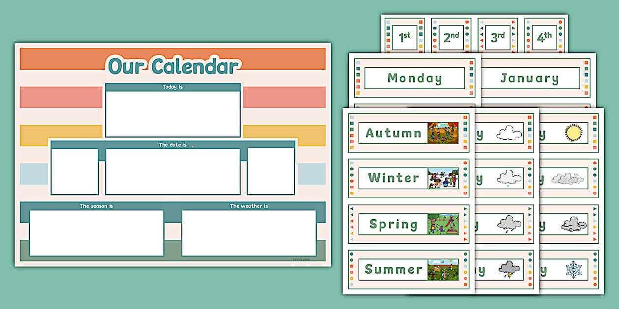 Geometric Boho Daily Calendar and Weather Chart - Twinkl