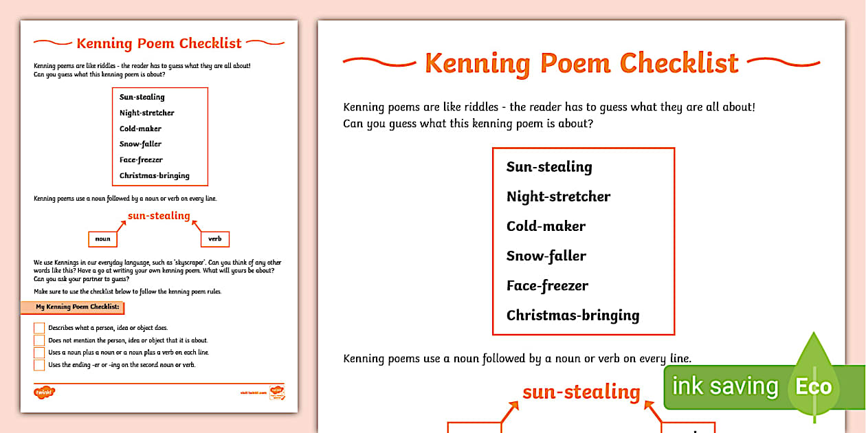 Kenning Poems Rules and Checklist - Twinkl