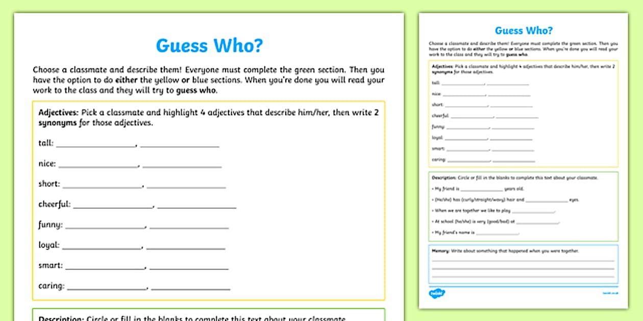 Guess Who Classmate Description Game (professor feito)