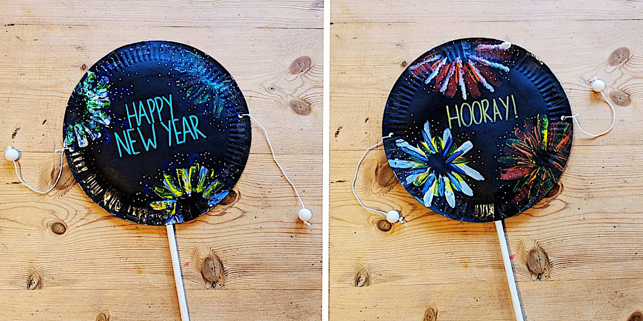 New Year Noise Maker - Paper Plate Craft Activity - Twinkl