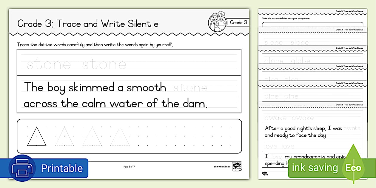 Grade 3 phonics Trace and Write silent e (teacher made)