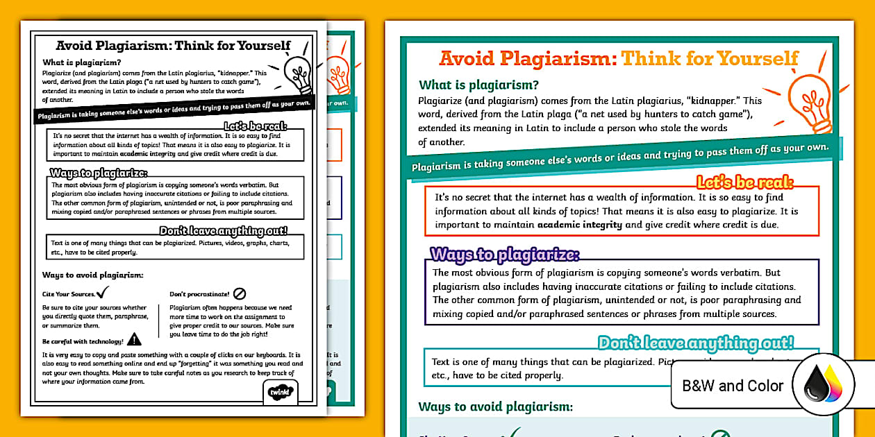 Plagiarism Poster for 6th-8th Grade (teacher made) - Twinkl