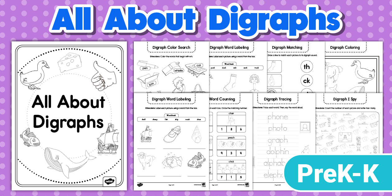 All About Digraphs Activity Booklet for K-1st Grade