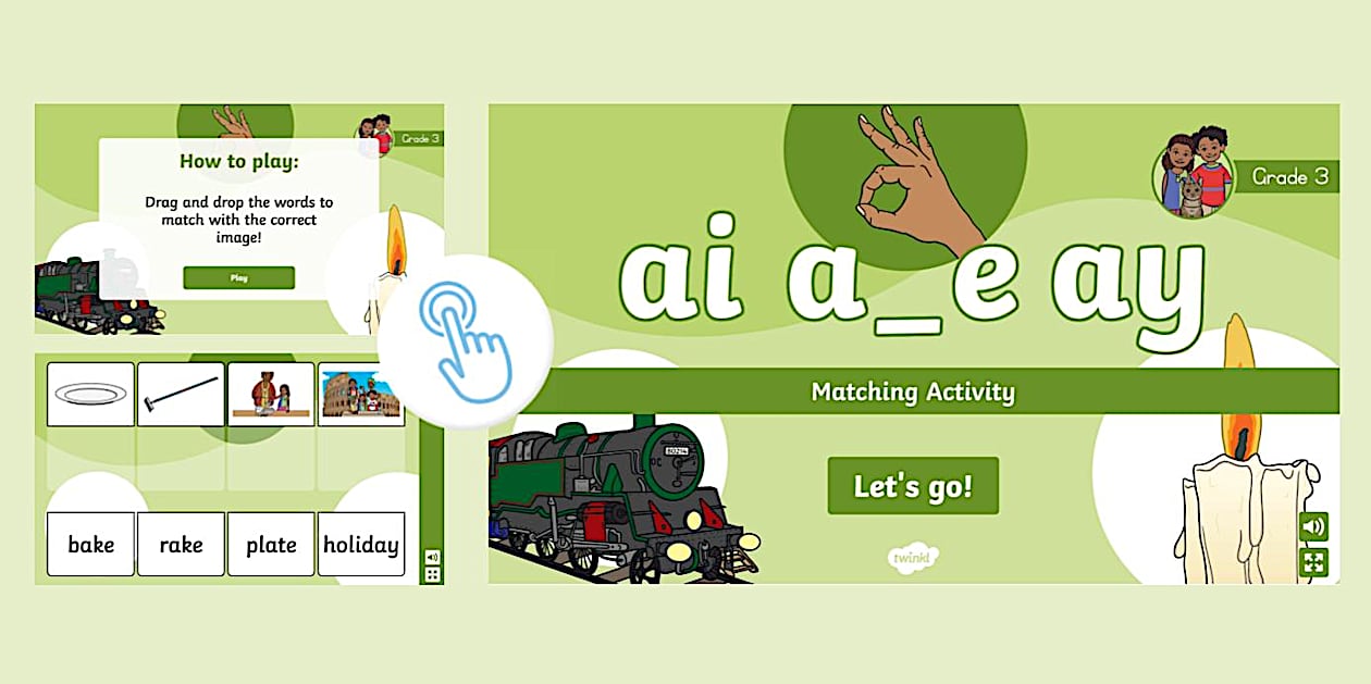 Grade 3 Phonics ai a_e ay Interactive Go! Game - Twinkl