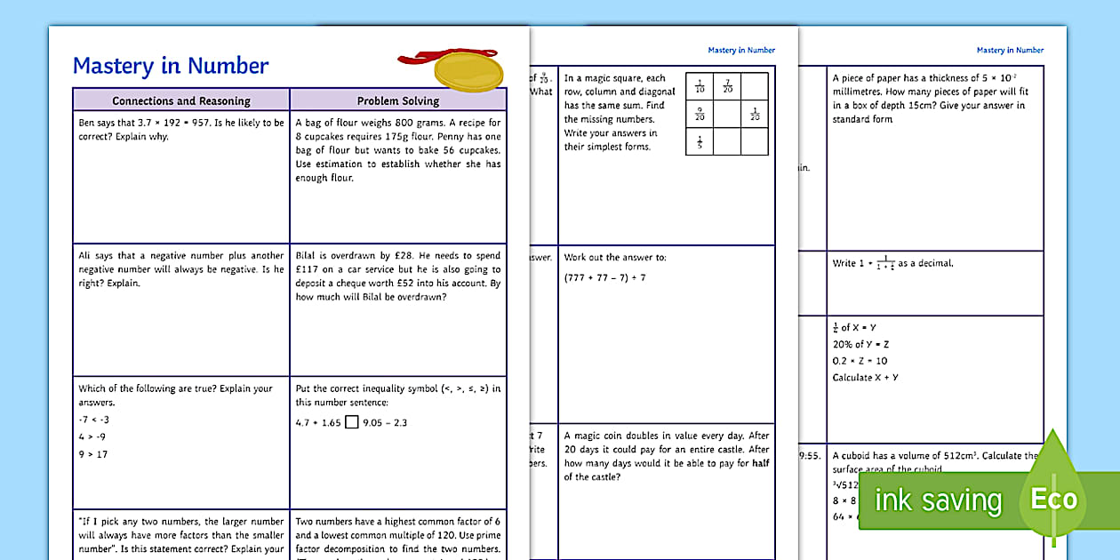 Mastery in Number Worksheet (teacher made) - Twinkl