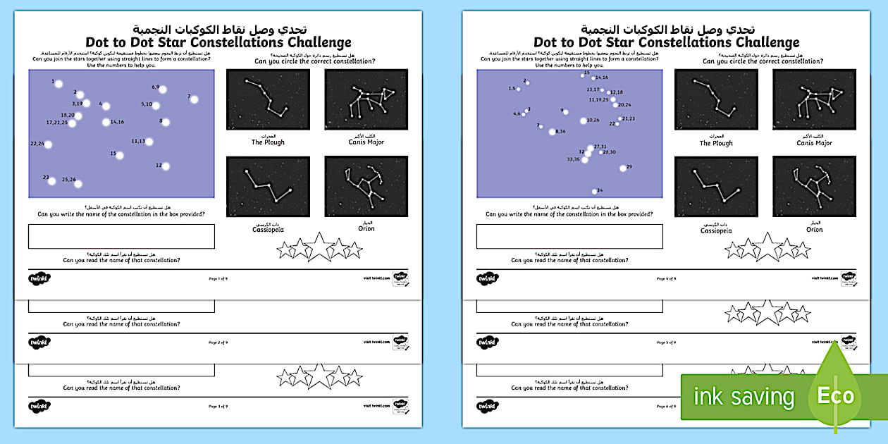 Constellations Using English Numbers Dot to Dot Worksheet / Worksheet
