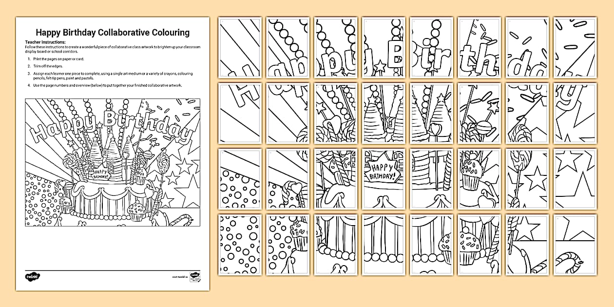 Happy Birthday Collaborative Colouring - Twinkl
