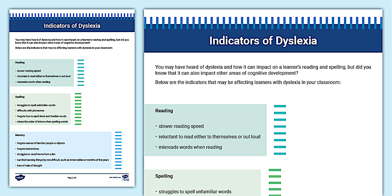 Indicators and Signs of Dyslexia in Children | Twinkl