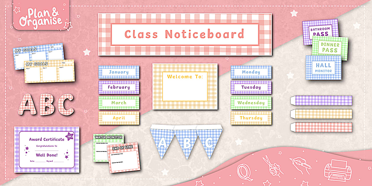 Classroom Display Pack | Bright Gingham (teacher made)
