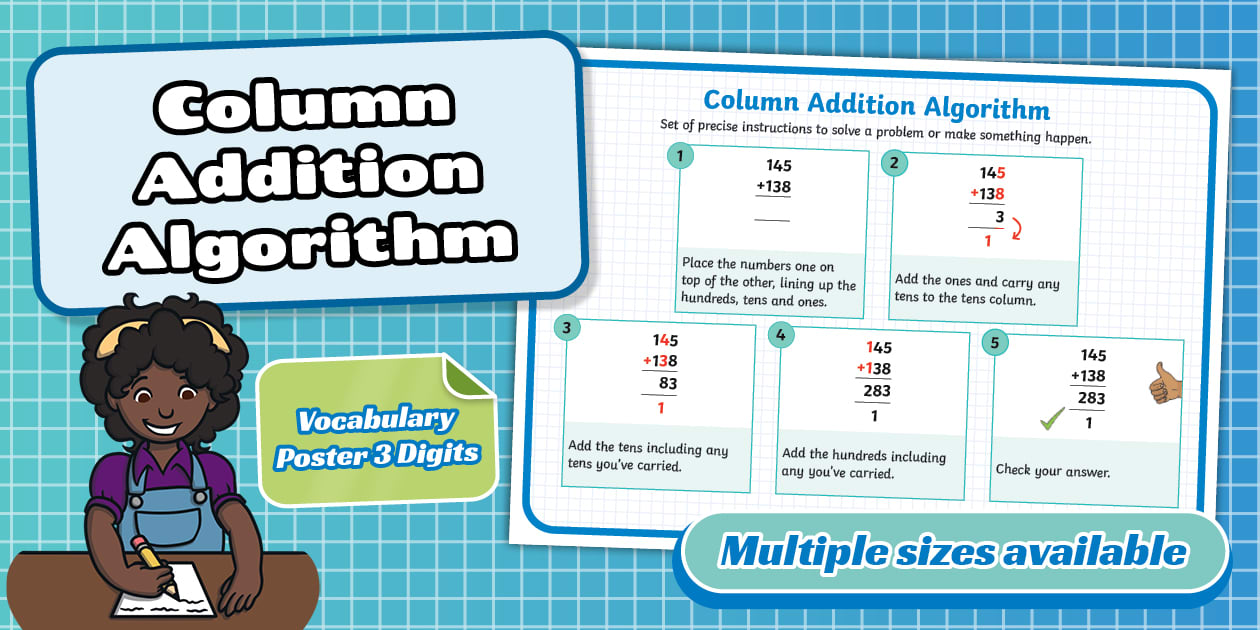 Add Algorithm Computing Curriculum Poster 3 Digits - australia