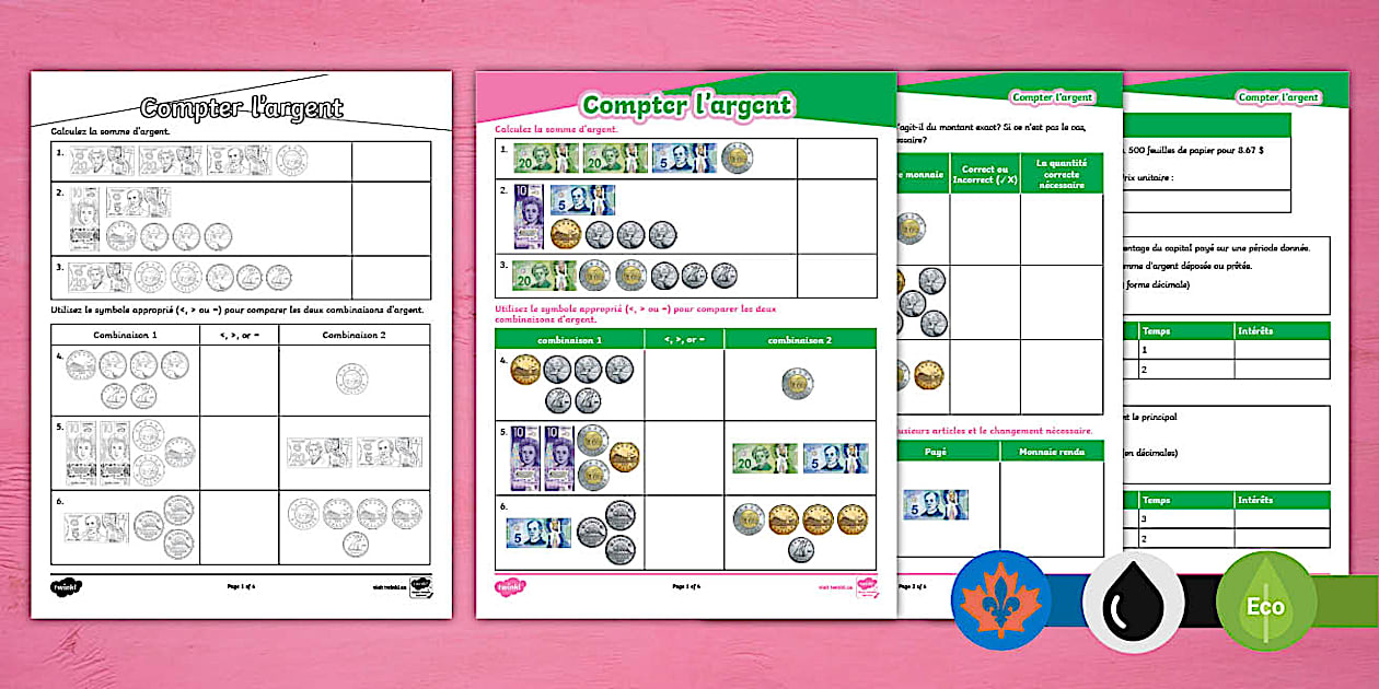 Grade 4-5 Canadian Money Quiz French