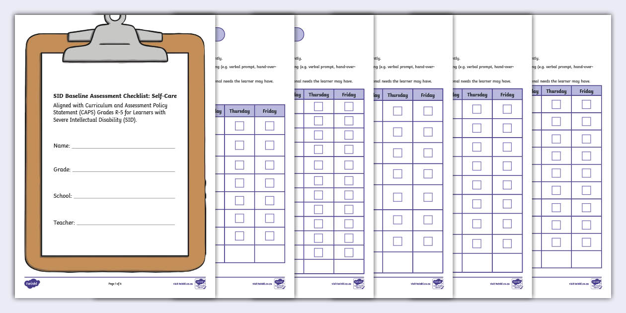 Gr 1 - 5 - Self-Care - Baseline Assessment Checklist (CAPS for SID Aligned)