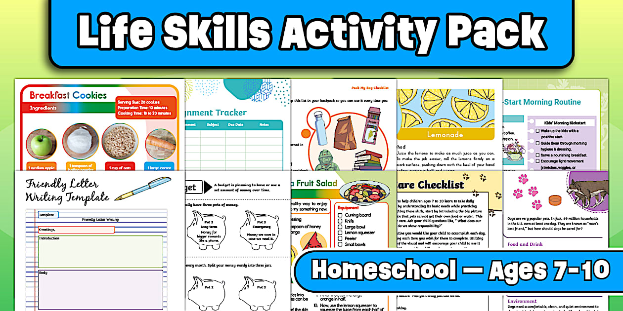 Life Skills Activity Pack for Homeschool Ages 7-10