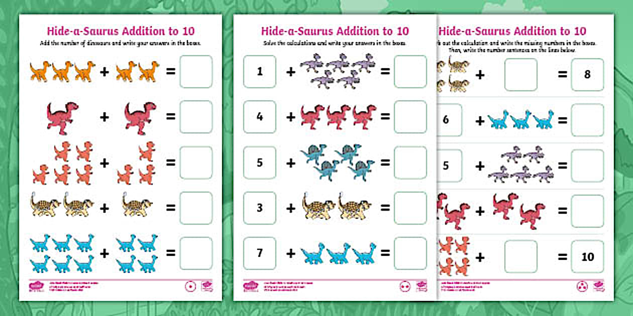 Free Printable Kindergarten Maths Worksheet - Dinosaur Theme