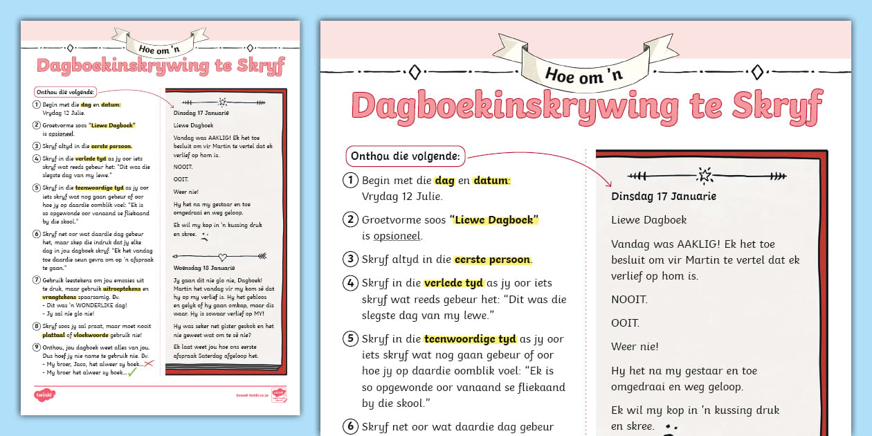 Hoe om 'n Dagboekinskrywing te Skryf (teacher made) - Twinkl