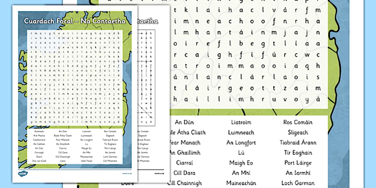 Irish Word Search | Irish Counties in Gaeilge (teacher made)